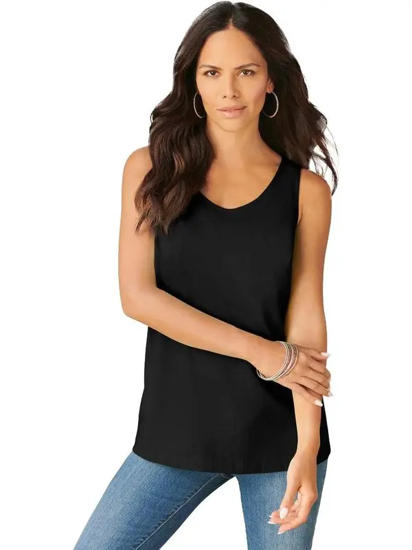 ROAMAN'S Cotton Scoopneck Tank Top - Black