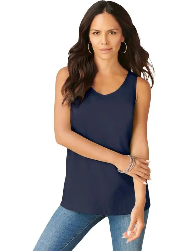 ROAMAN'S Cotton Scoopneck Tank Top - Navy