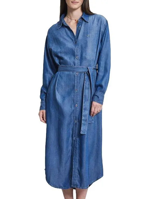OTTOD'AME Denim Shirt Dress With Sash - Blue