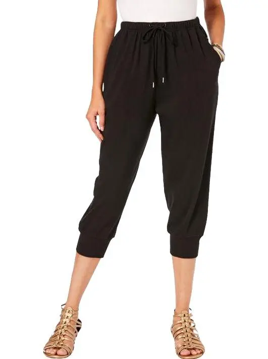 ROAMAN'S Soft Knit Capri Pants With Drawstring Waist - Black