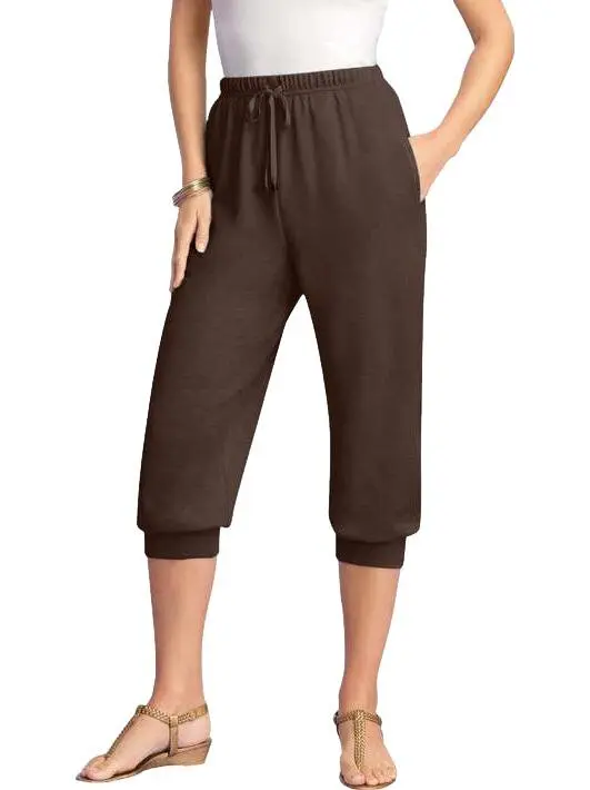 ROAMAN'S Soft Knit Capri Pants With Drawstring Waist - Chocolate