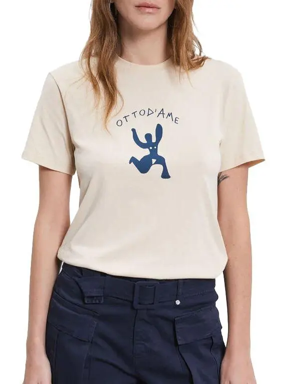 OTTOD'AME Cotton T-shirt With Graphic Print - Ecru