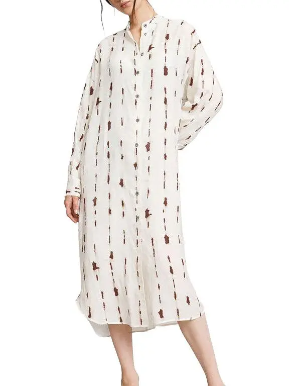 OTTOD'AME Printed Ramie Midi Shirt Dress - Ecru