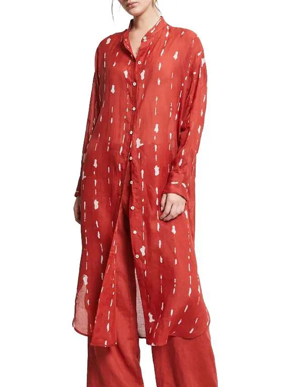 OTTOD'AME Printed Ramie Midi Shirt Dress - Red