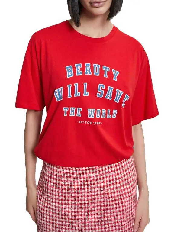 OTTOD'AME Beauty Will Save The World" Cotton T-shirt - Red