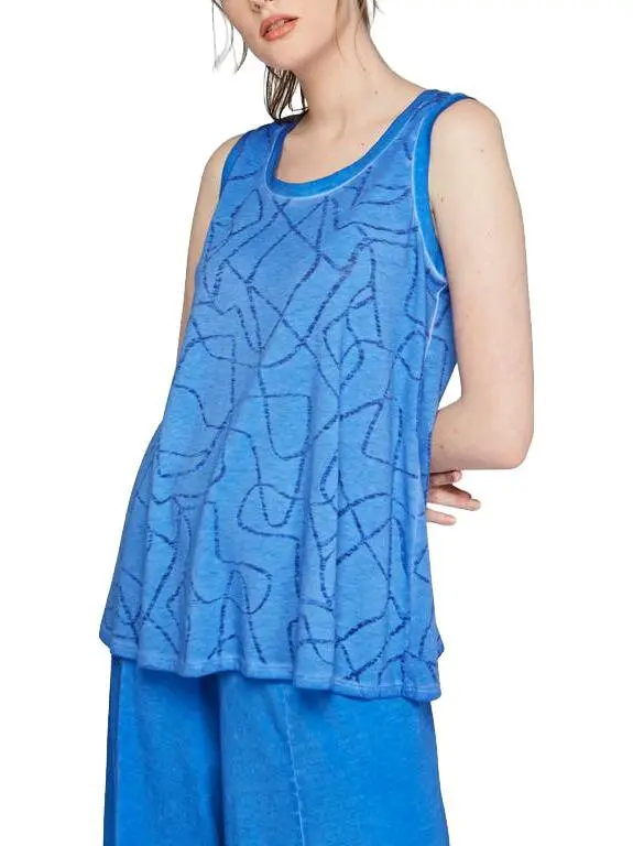 LUUKAA Ryder Sleeveless Devore Cotton Blend Jersey Top - Blue