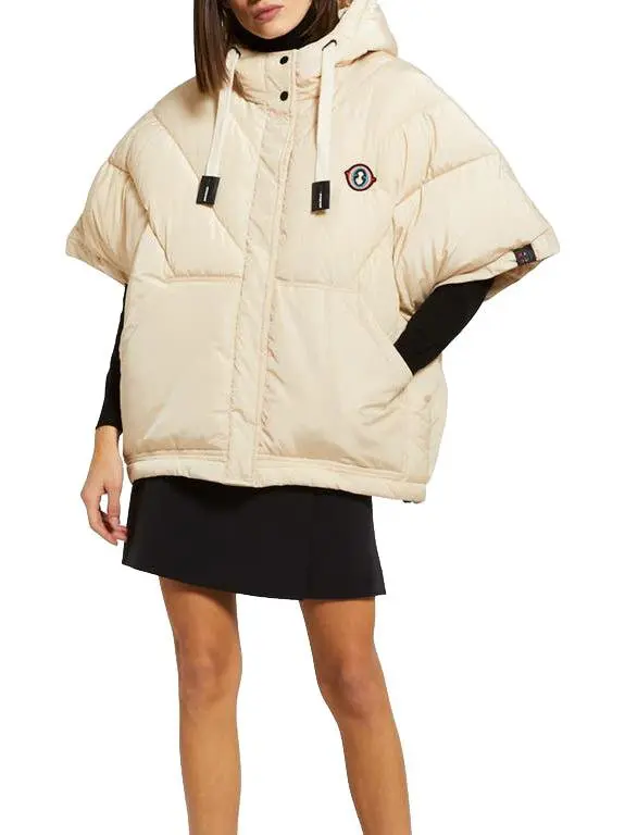 OTTOD'AME Puffer Quilted Poncho With Maxi Pocket And Hood - Ecru