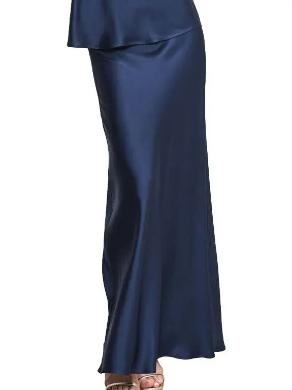OTTOD'AME Flowy Pleated Maxi Skirt In Viscose - Blue