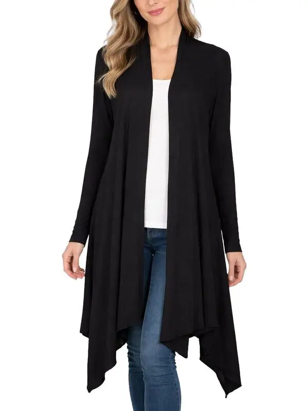 LUUKAA Celeste Wrinkled Viscose Jersey Duster With Asymmetrical Hem - Black