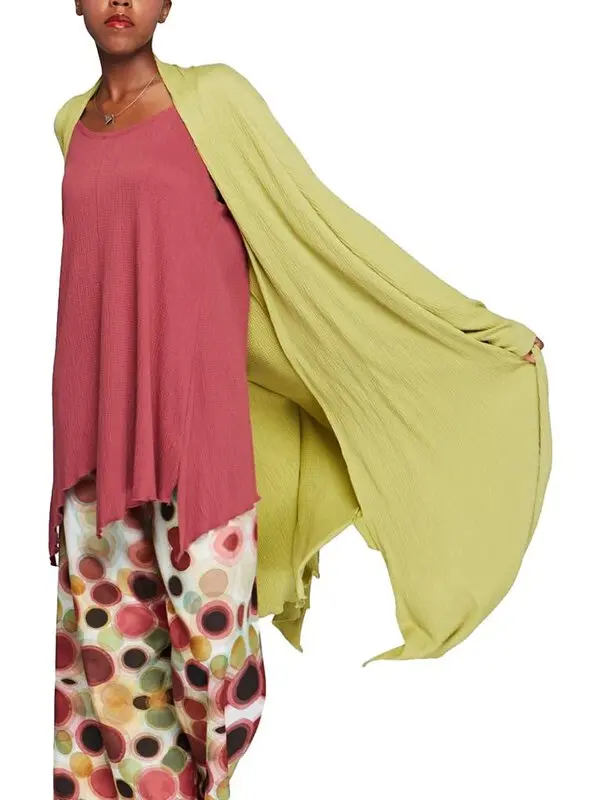 LUUKAA Celeste Wrinkled Viscose Jersey Duster With Asymmetrical Hem - Lime