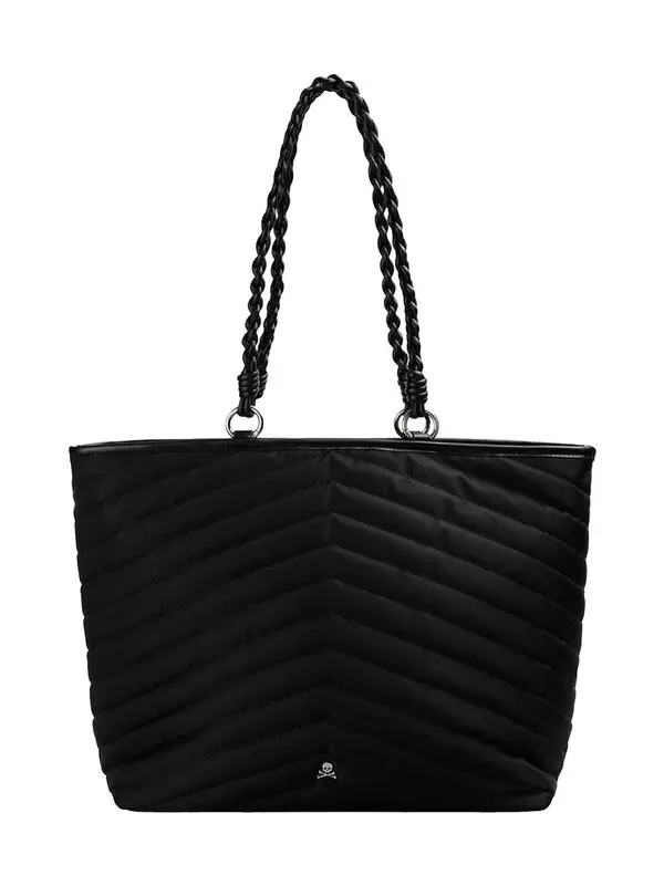 SCALPERS Quilted Shopper Bag With Braided Handle - Black