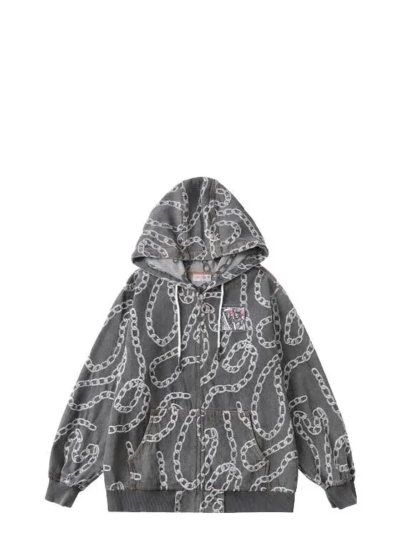 VERYRARE Chains Jacquard Denim Hoodie - Grey
