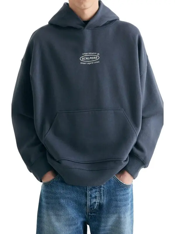 SCALPERS Oversized Hoodie With Embroidered Print - Darknavy