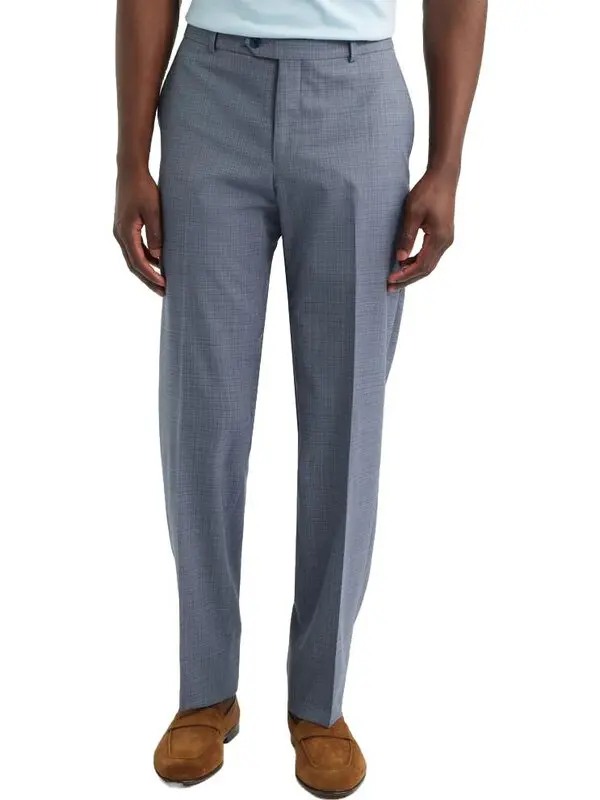 Berle Luxury Performance Flat Front Multiscreen Check Dress Pants - Blue