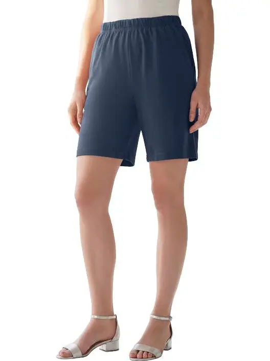 Roaman's Soft Knit Pull-on Shorts - Navy