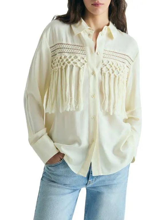 SCALPERS Fringe Detail Shirt - Ecru