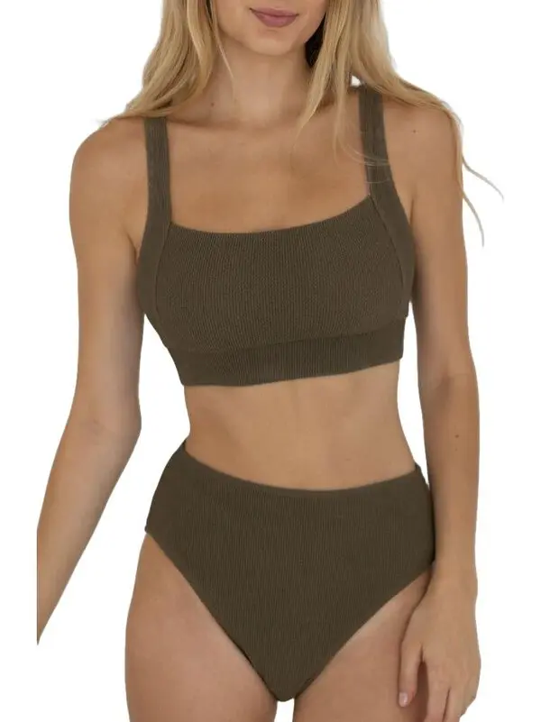 Geode Swimwear Cabo Square Neck Bikini Top - Brown