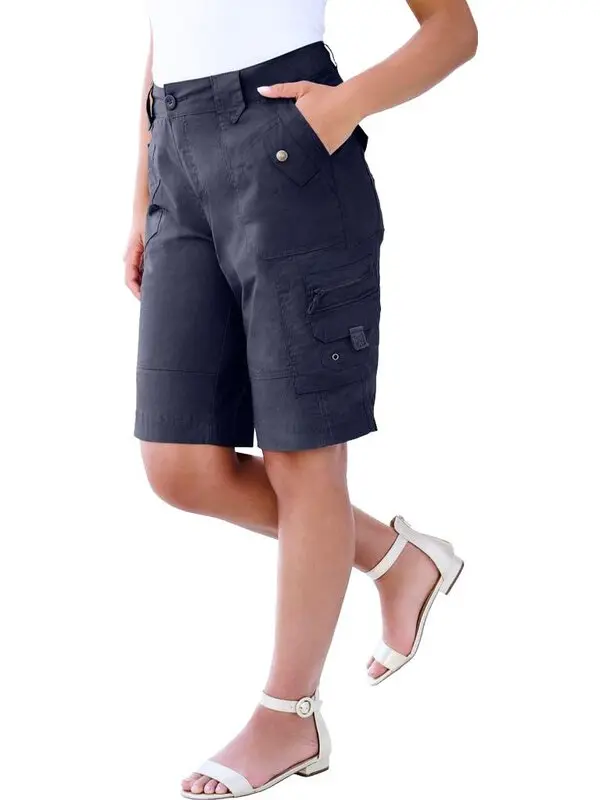 Roaman's Cargo Bermuda Shorts With Grommet Details - Navy