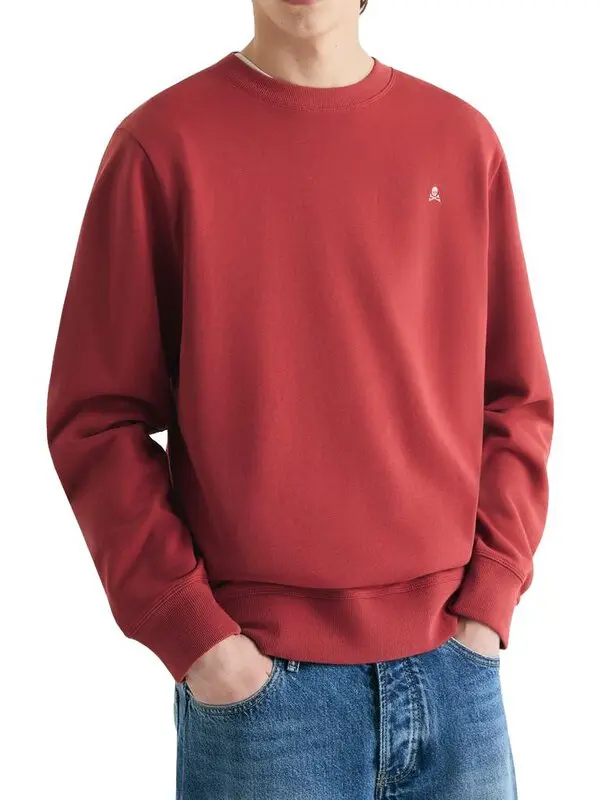 SCALPERS Contrast Embroidered Skull Sweatshirt - Red