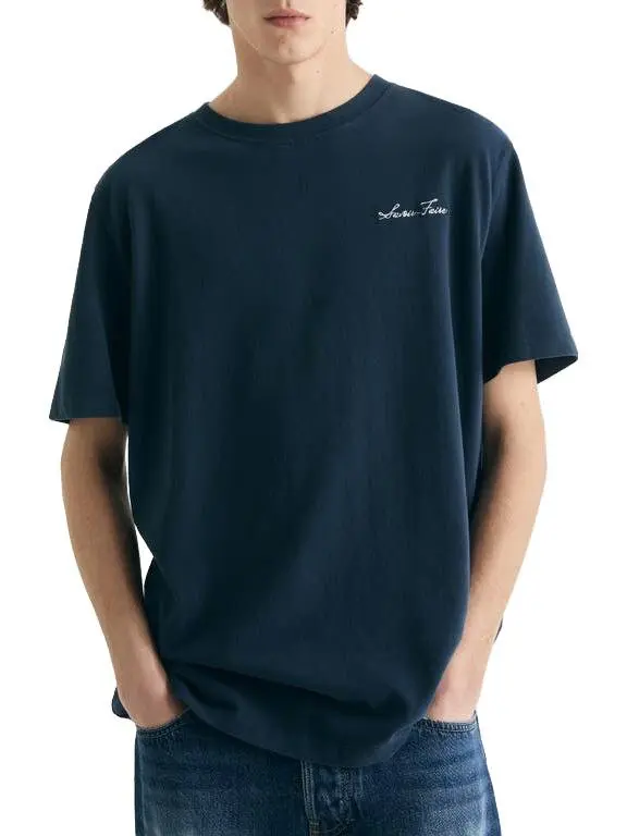 SCALPERS Contrasting Embroidered T-shirt Relaxed - Navy