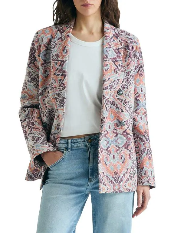 SCALPERS Jacquard Print Double Breasted Blazer - Purple
