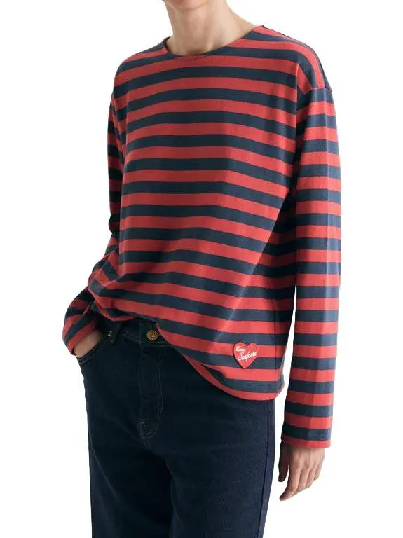SCALPERS Striped Cotton T-shirt With Logo Patch - Redstripes