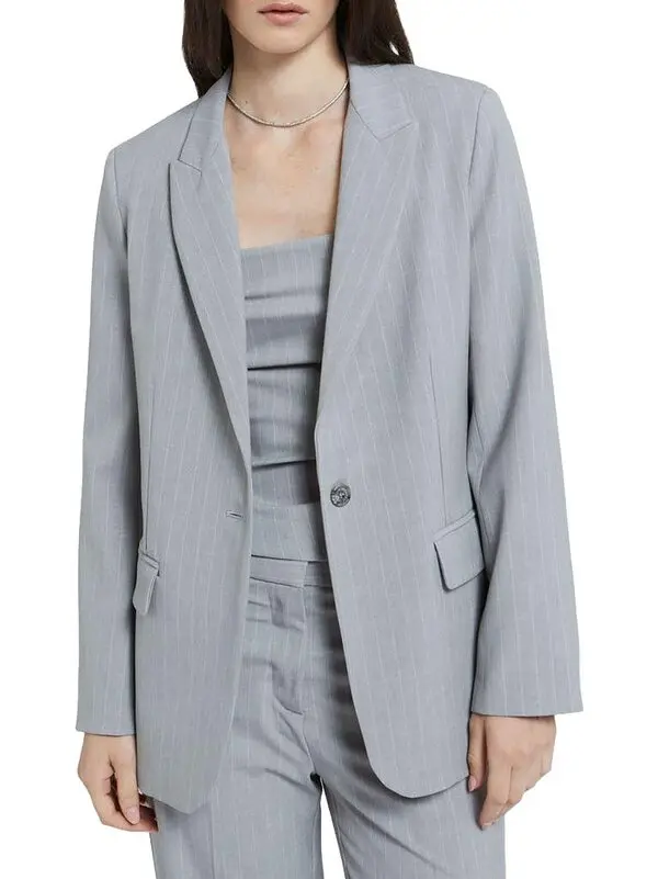 OTTOD'AME One-button Pinstriped Jacket - Grey