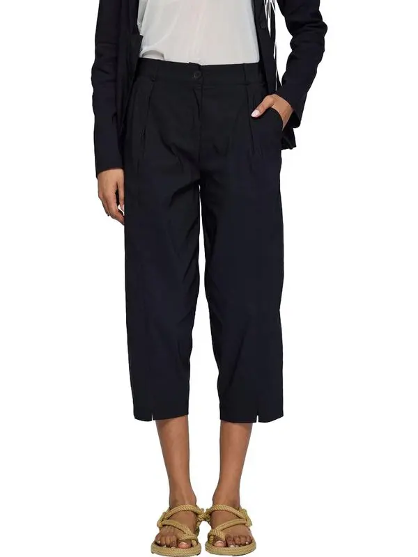 LUUKAA Elara Stretch Linen Cotton Blend Pants - Black