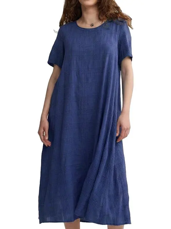 LUUKAA Calla Check-embroidered Cotton Midi Dress - Navy