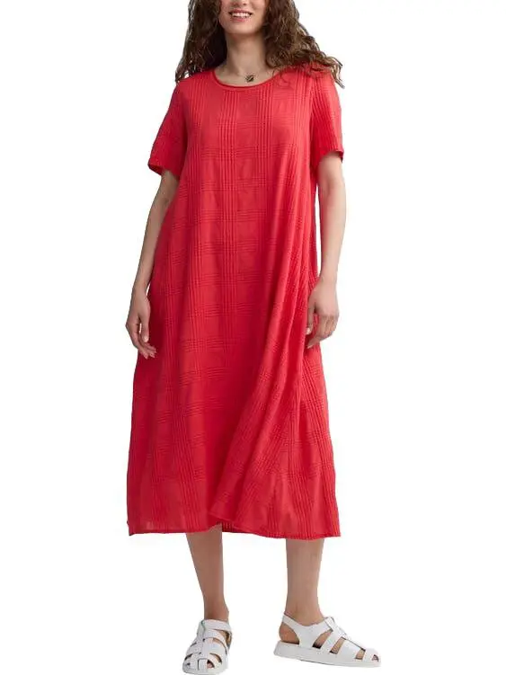 LUUKAA Calla Check-embroidered Cotton Midi Dress - Vermillion