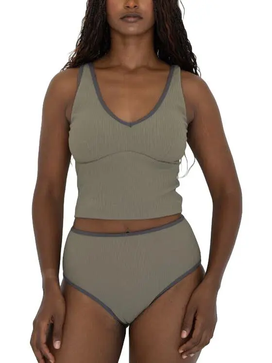 Geode Swimwear Haze V-neck Cropped Tankini Top - Green
