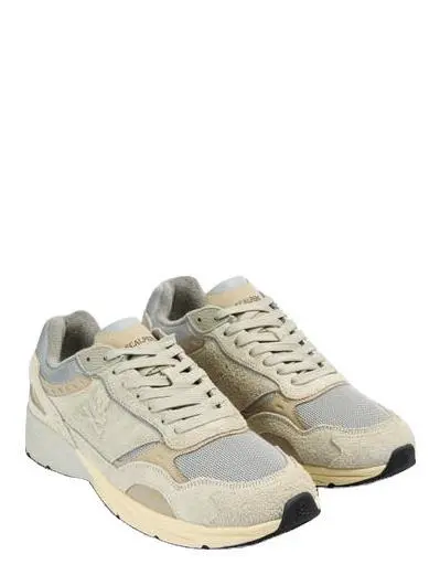 SCALPERS Suede And Mesh Paneled Sneakers With Rubber Sole - Grey