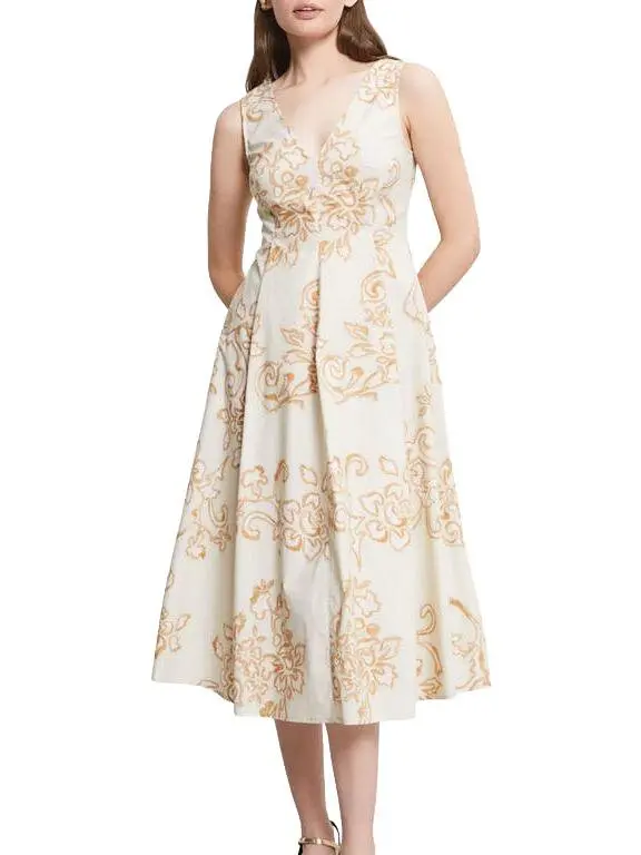 OTTOD'AME Printed Poplin Midi Dress - Ecru