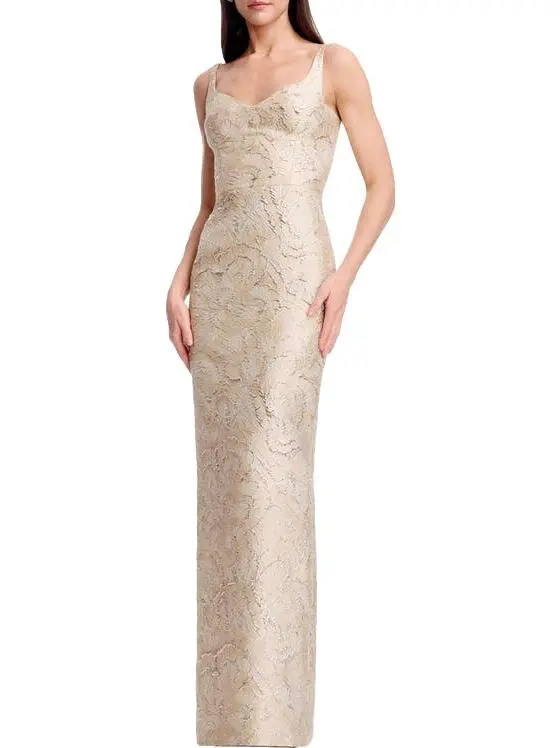 Dress The Population Elijah Seamed Jacquard Column Gown - Champagne