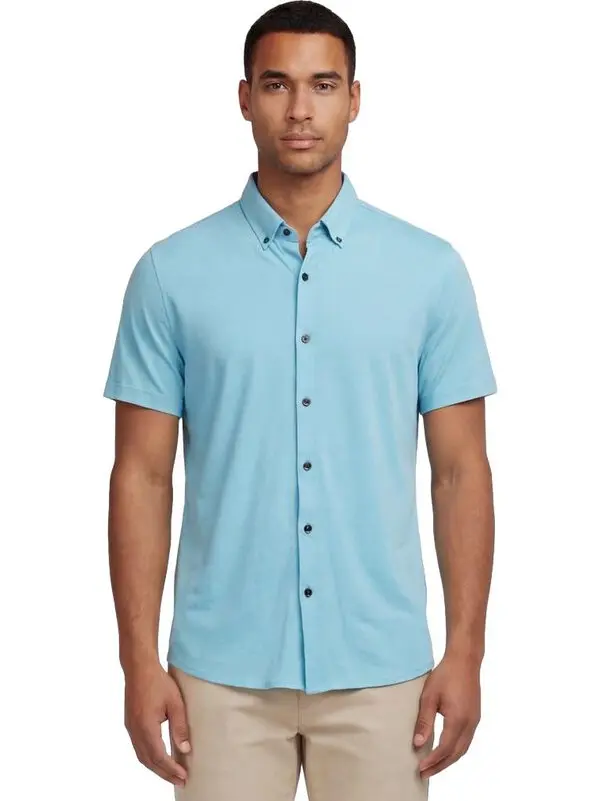 LORDS OF HARLECH Merino Wool Button-up Shirt - Teal
