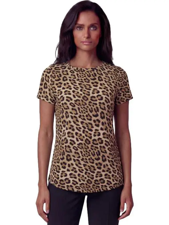 LORDS OF HARLECH Leopard Print Cap Sleeve Top In Extra Fine Merino Wool - Leopard Brown