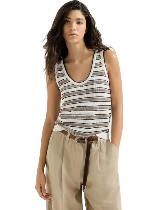 Brunello Cucinelli Striped Cotton Knit Top - Panama