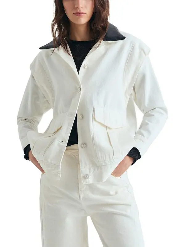 SCALPERS Contrast Lapel Denim Jacket - Ecru