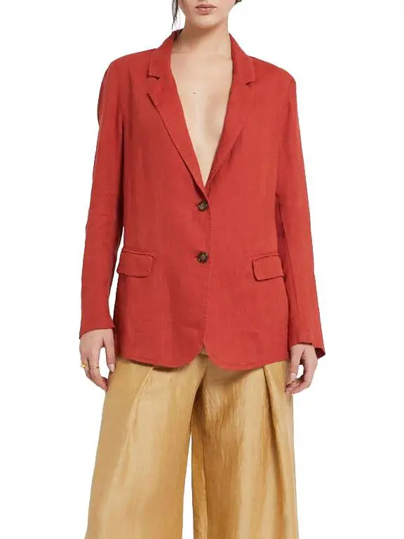 OTTOD'AME Linen Jacket With Tailored Lapels - Red
