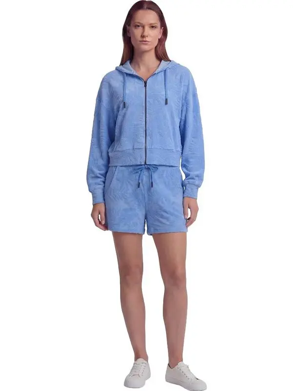 LORDS OF HARLECH Terry Jacquard Floral Drawstring Shorts - Blue