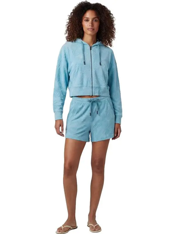 LORDS OF HARLECH Terry Jacquard Floral Drawstring Shorts - Teal