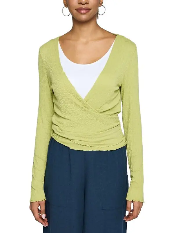 LUUKAA Kai Wrinkled Viscose Jersey Wrap Top With V-neck And Back-tie - Lime