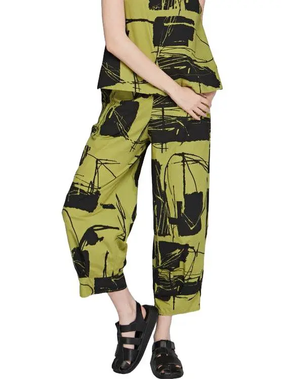 LUUKAA Echo Abstract Sketch Print Balloon Silhouette Poplin Pants - Lime