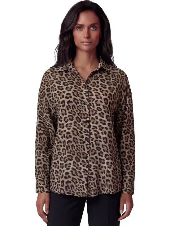 LORDS OF HARLECH Leopard Relaxed Fit Linen Shirt - Leopard Brown