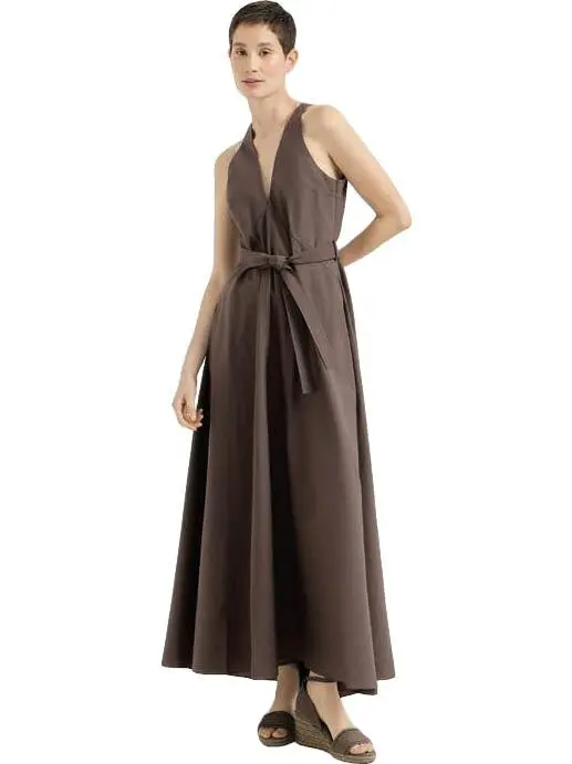 Brunello Cucinelli Techno Cotton Poplin Belted Dress - Chocolate