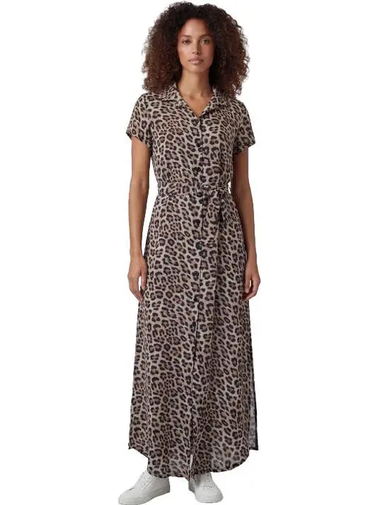 LORDS OF HARLECH Leopard Print Linen Shirt Dress - Leopard Brown