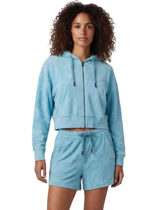 LORDS OF HARLECH Cropped Terry Jacquard Zip Hoodie - Teal