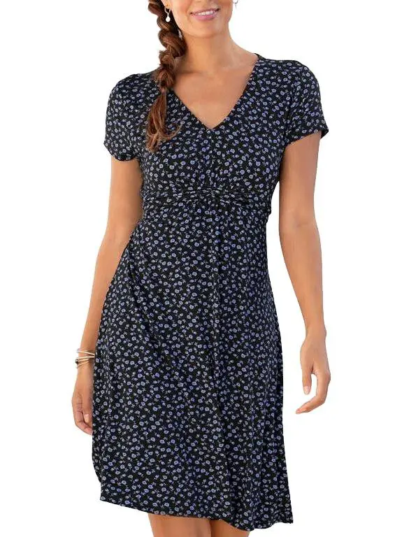 LASCANA Short Sleeve Printed V-neck Dress - Blue Printed