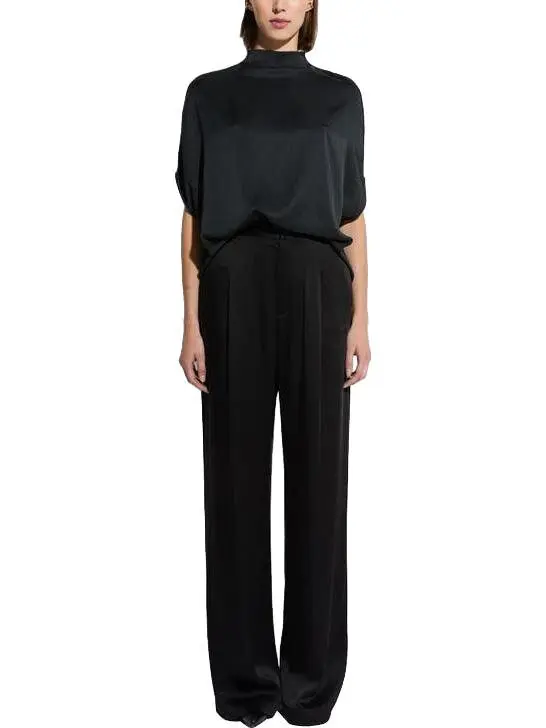 Lapointe Relaxed Pleated Satin Pants - Black