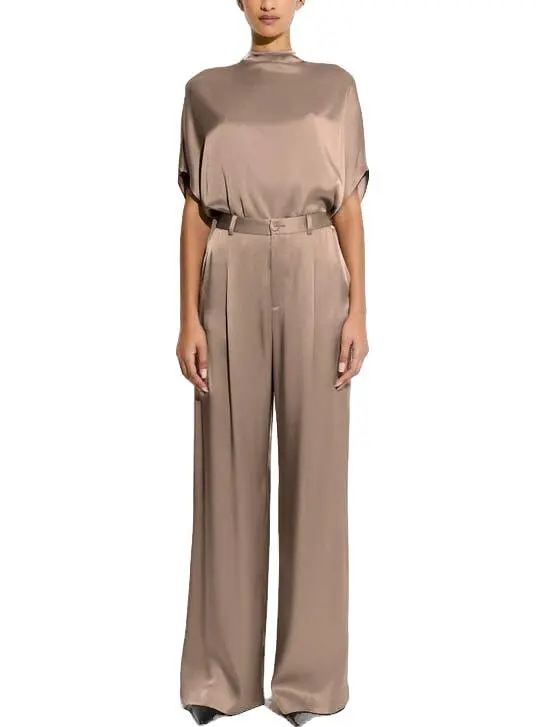 Lapointe Relaxed Pleated Satin Pants - Oat